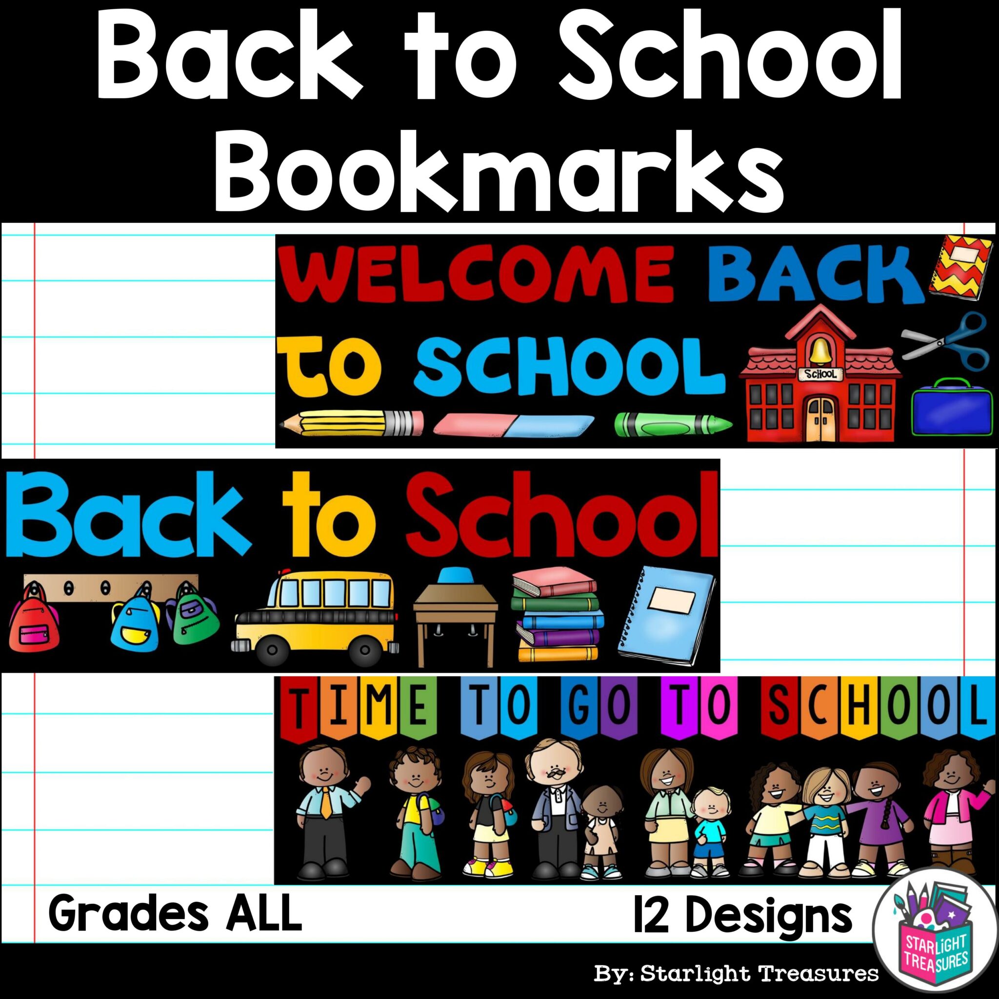 Back to School Cut n' Color Bookmarks: Black and White AND Full Color ...