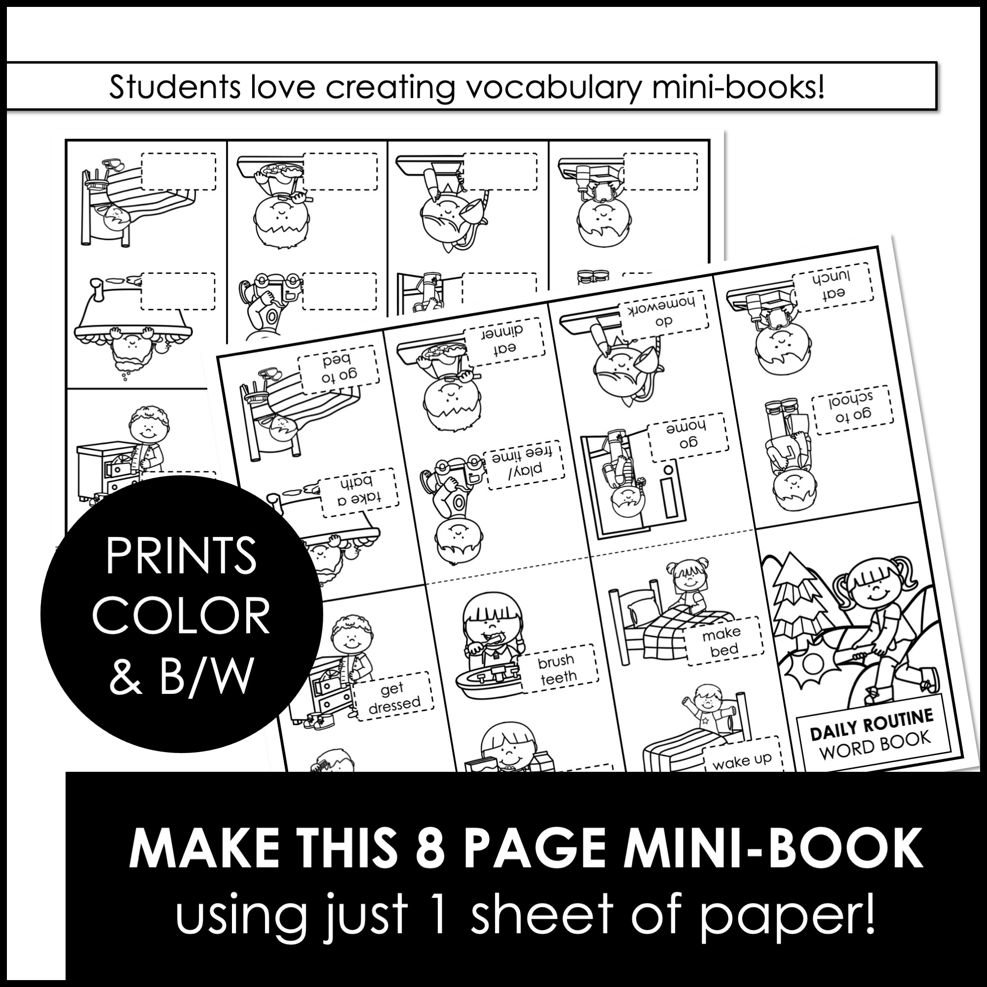 Daily Routine Home & School Mini Verb Book | ESL Picture Dictionary ...