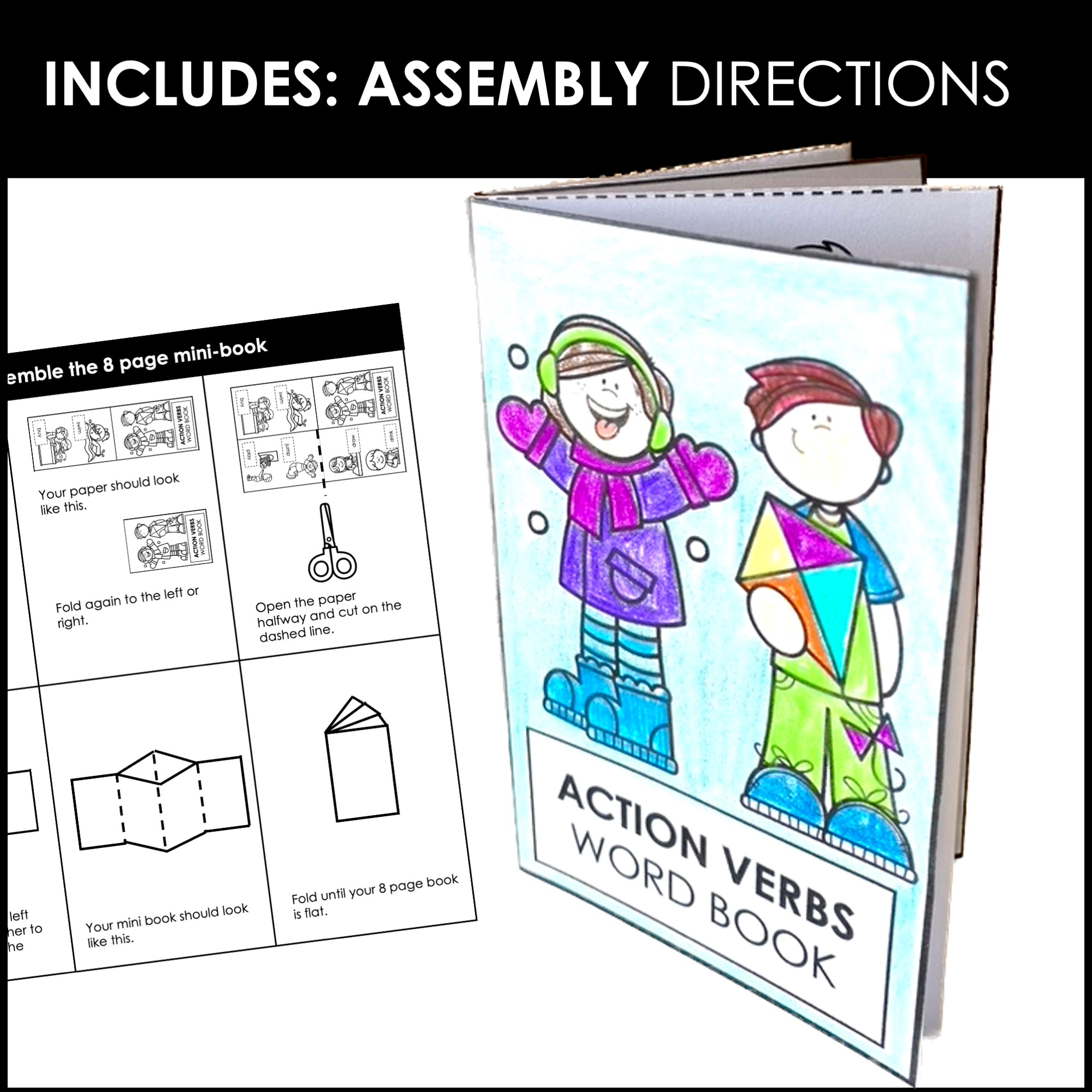 Action Verbs Mini Word Book | ESL Picture Dictionary Activity | Made By ...