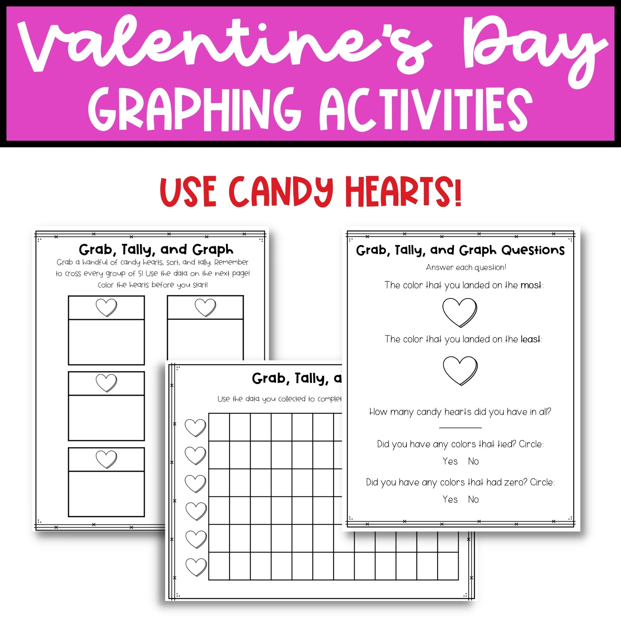 Valentine's Day Math: Graphing Activities and Candy Heart Math Centers ...