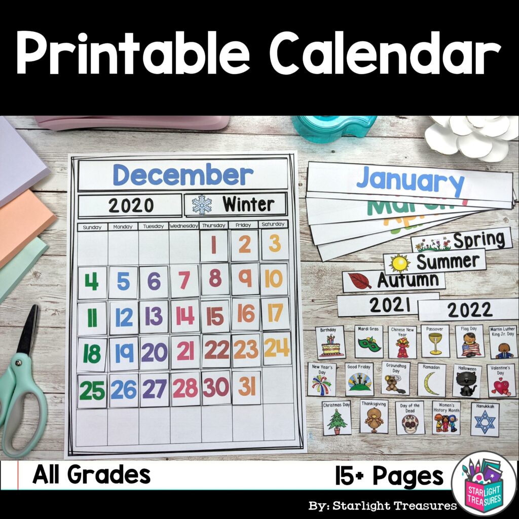 Printable Calendar for Your Classroom, Homeschool, Classes - Calendar ...