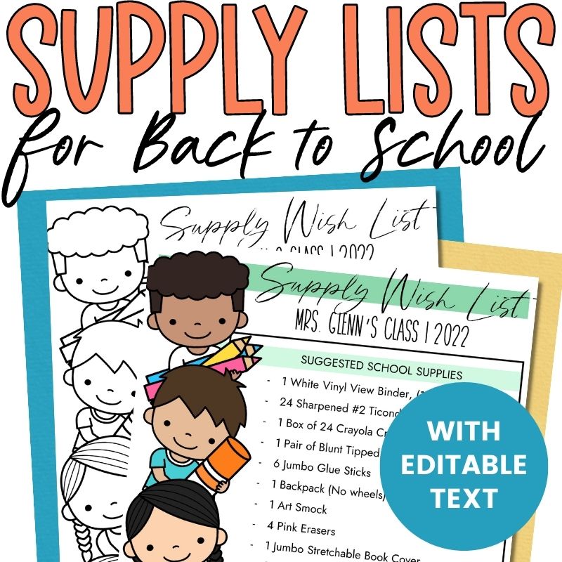 School Supply List Editable Template Color And Black And White Made 