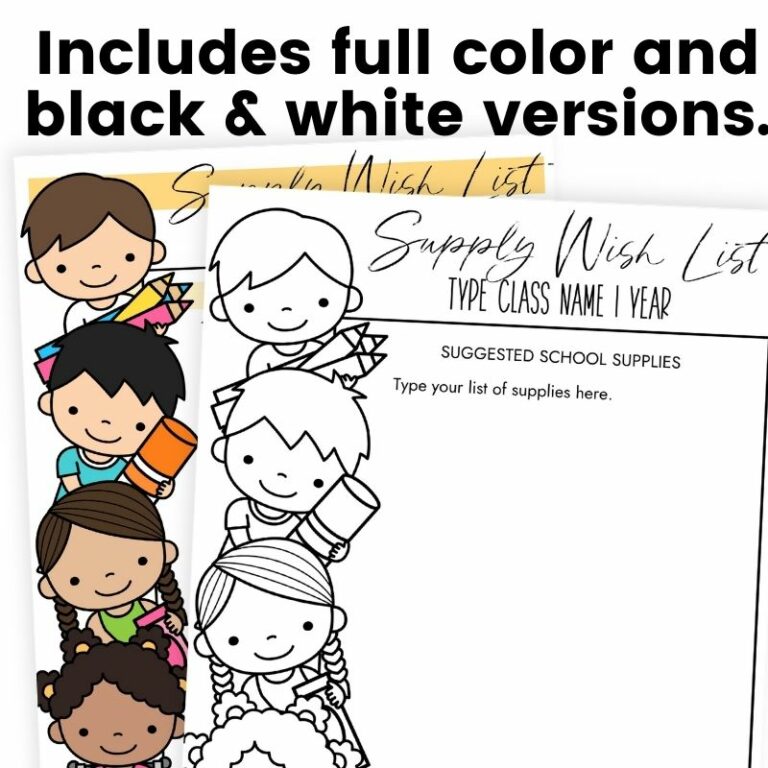 School Supply List Editable Template - Color and Black and White | Made ...