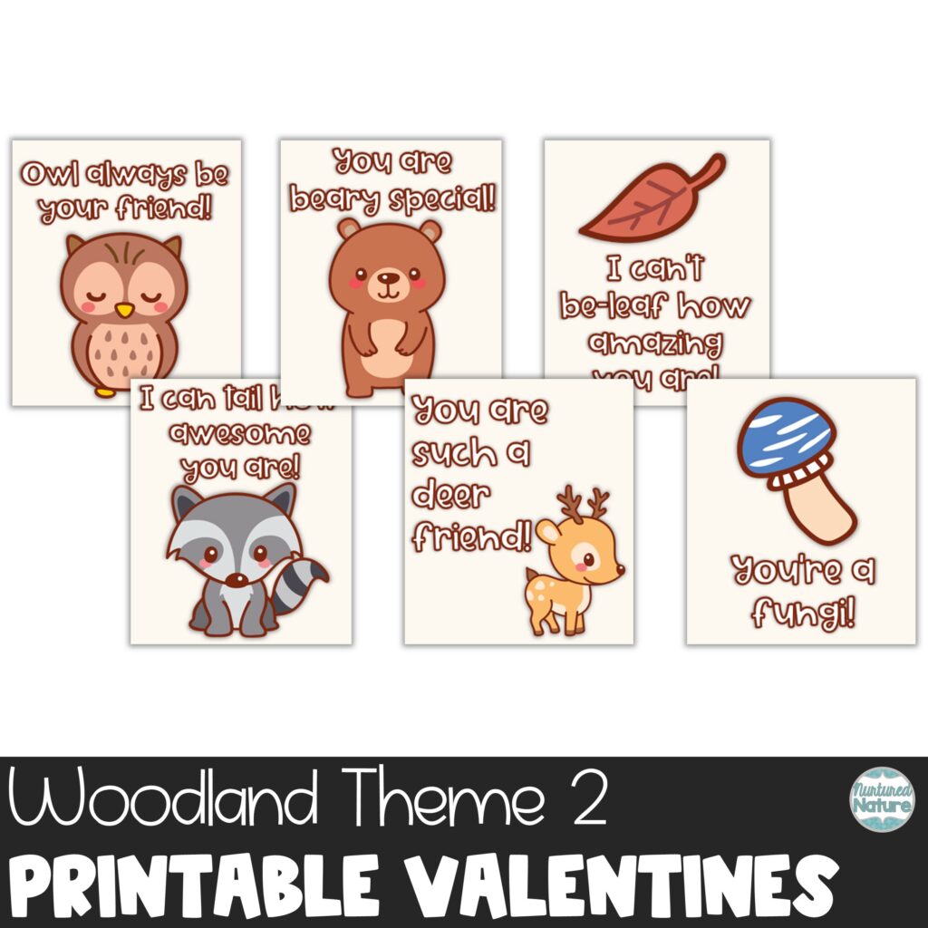 Woodland Animals Printable Valentines for Students - Owl, Raccoon, Bear ...