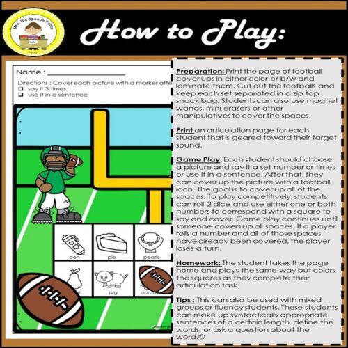 Football Speech Therapy Articulation Activity | Made By Teachers