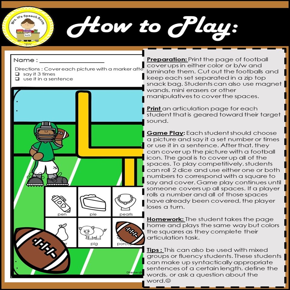 Football Speech Therapy Articulation Activity | Made By Teachers