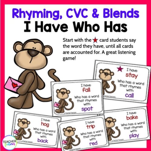 Rhyming Game I HAVE WHO HAS Valentine's Day Monkey | Made By Teachers
