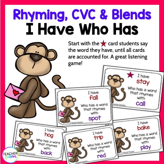 Rhyming Game I HAVE WHO HAS Valentine's Day Monkey | Made By Teachers