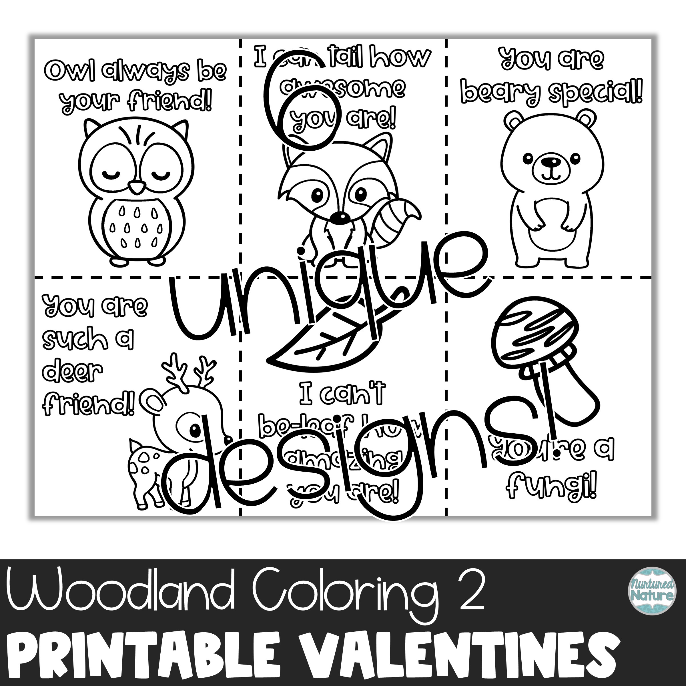 Woodland Animals Coloring Valentines for Students - Owl, Raccoon, Bear ...