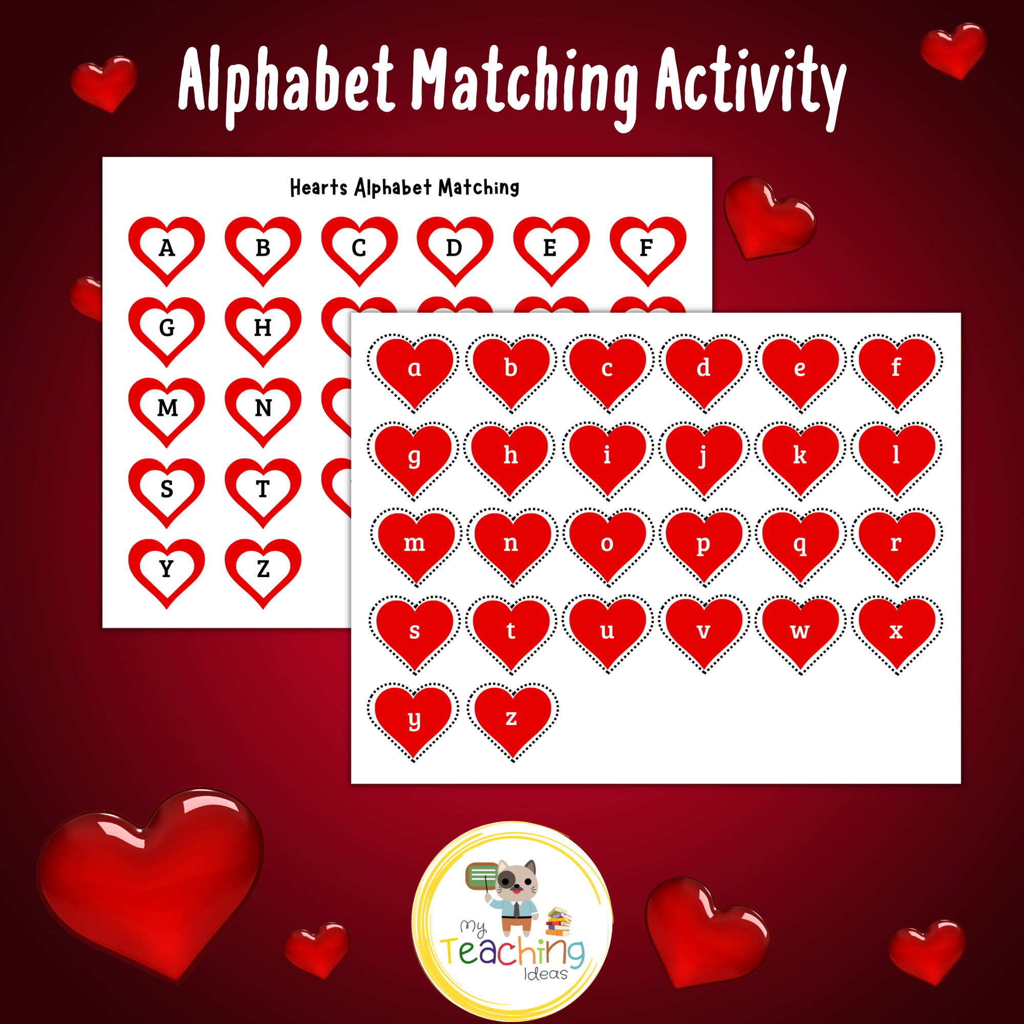Valentine's day activities | Hearts Alphabet Match Worksheet | February ...