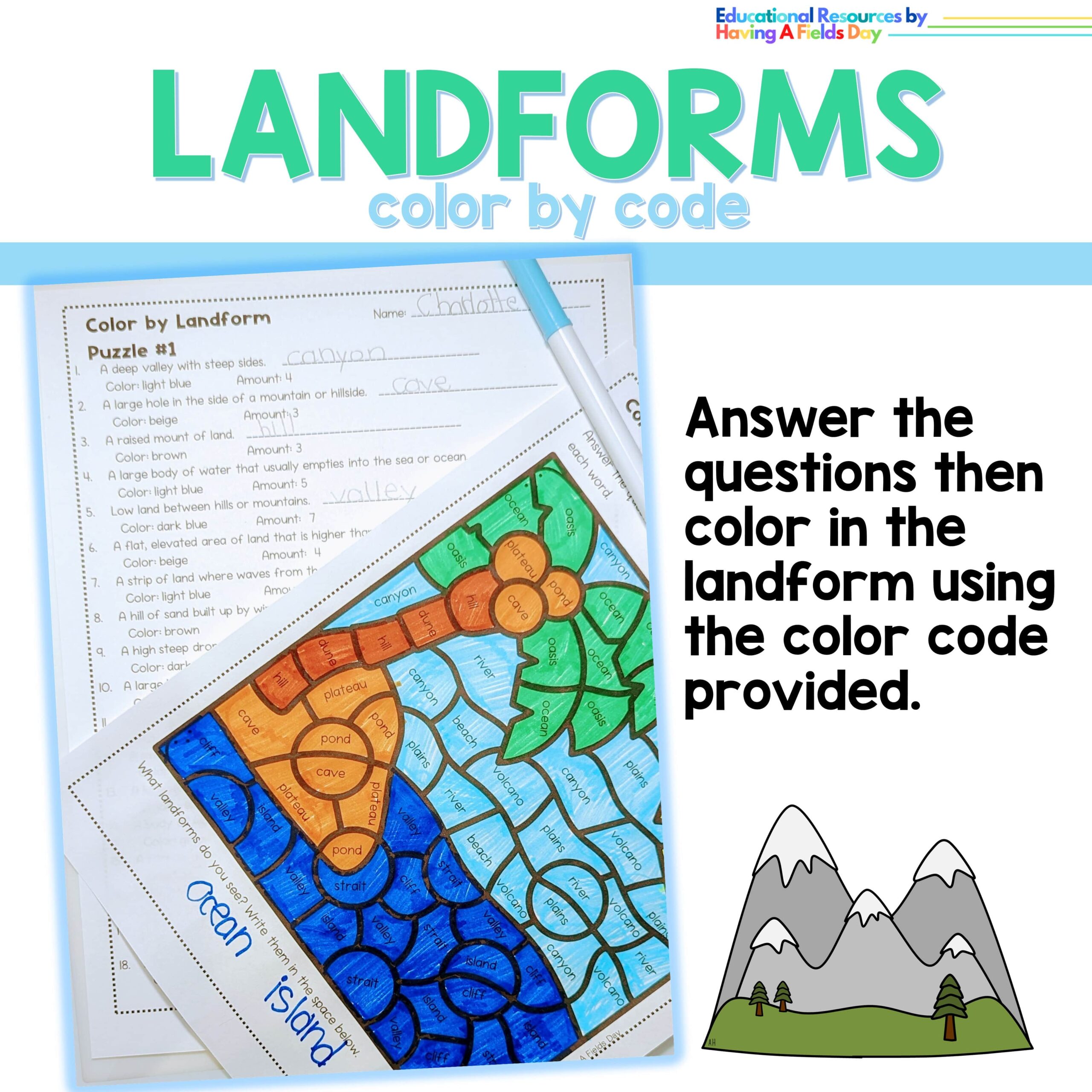 Landforms | Color by Code | Color by Number | Made By Teachers