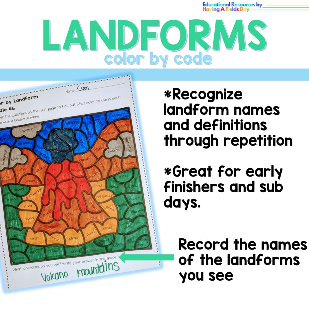 Landforms | Color by Code | Color by Number | Made By Teachers