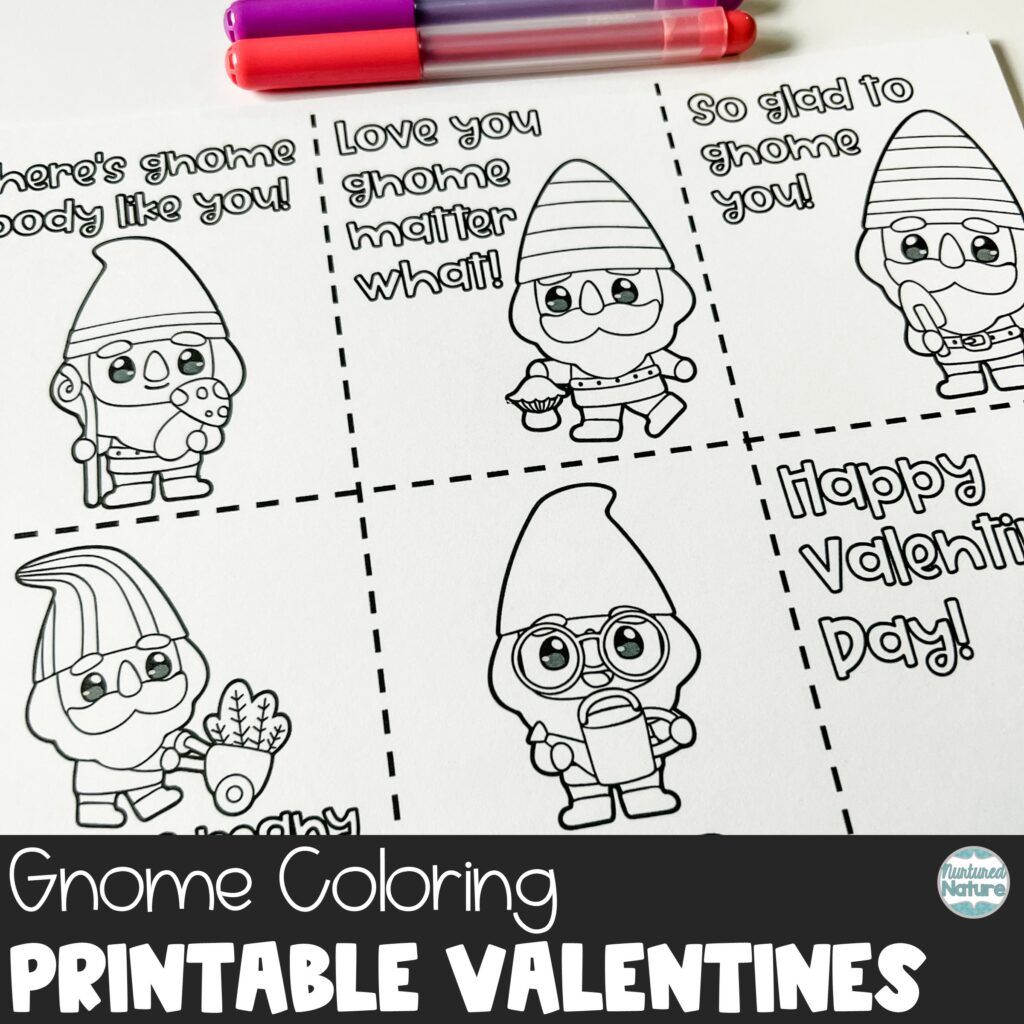 Gnome Coloring Sheet Valentines - Printable Cards for Students | Made ...