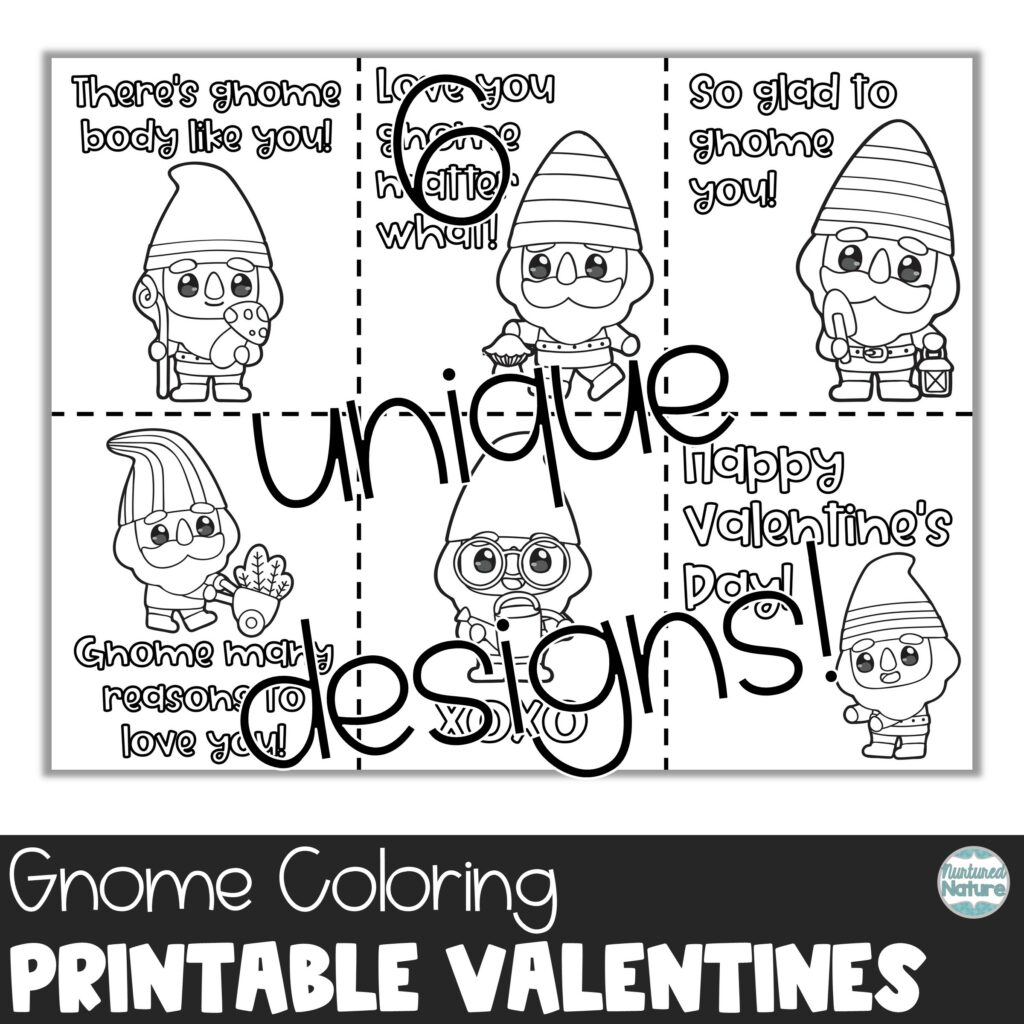 Gnome Coloring Sheet Valentines - Printable Cards for Students | Made ...