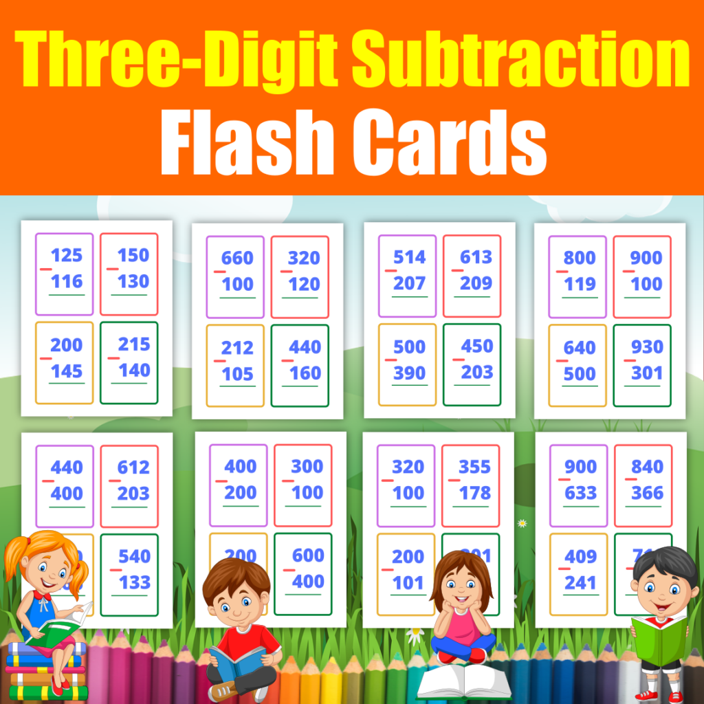3 Digit Subtraction Flash Cards Printable Math Practice Pages For Kids