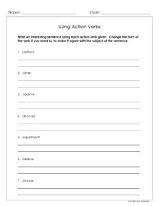 Action Verbs Practice - 3 worksheets - Fill-in / Writing - Grades 3-4 ...