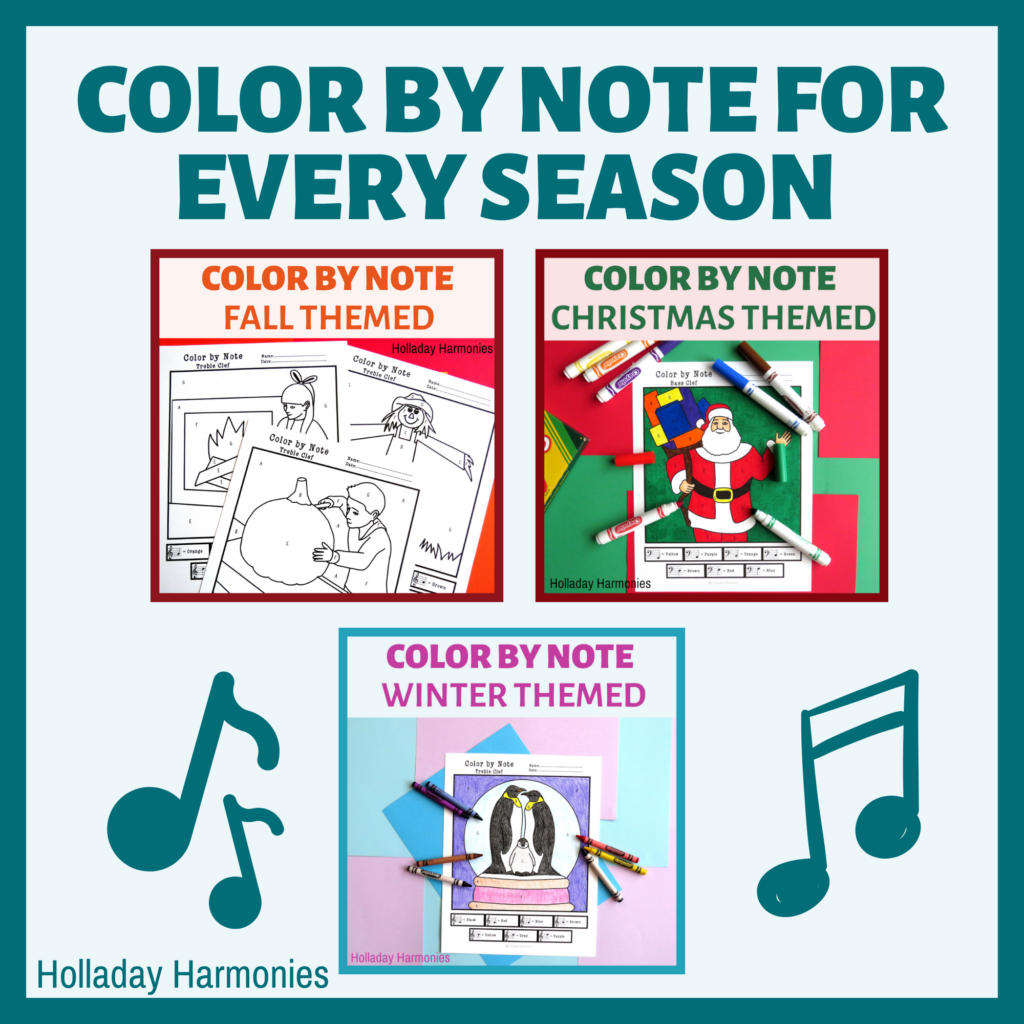 Music Color by Note Worksheets for Every Season of the Year | Made By ...