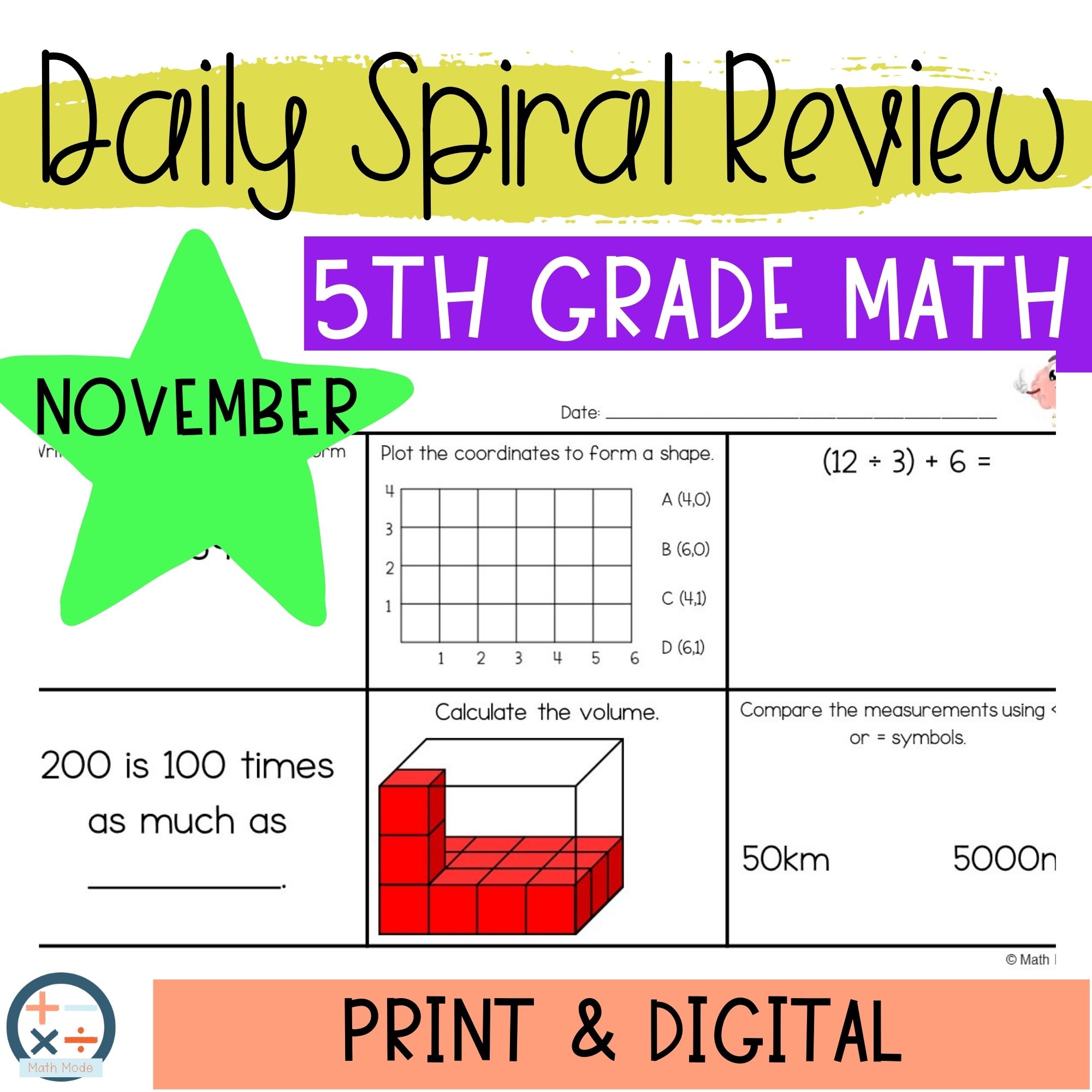 Grade 5 Math Daily Spiral Review for Math Homework or Math Morning Work ...