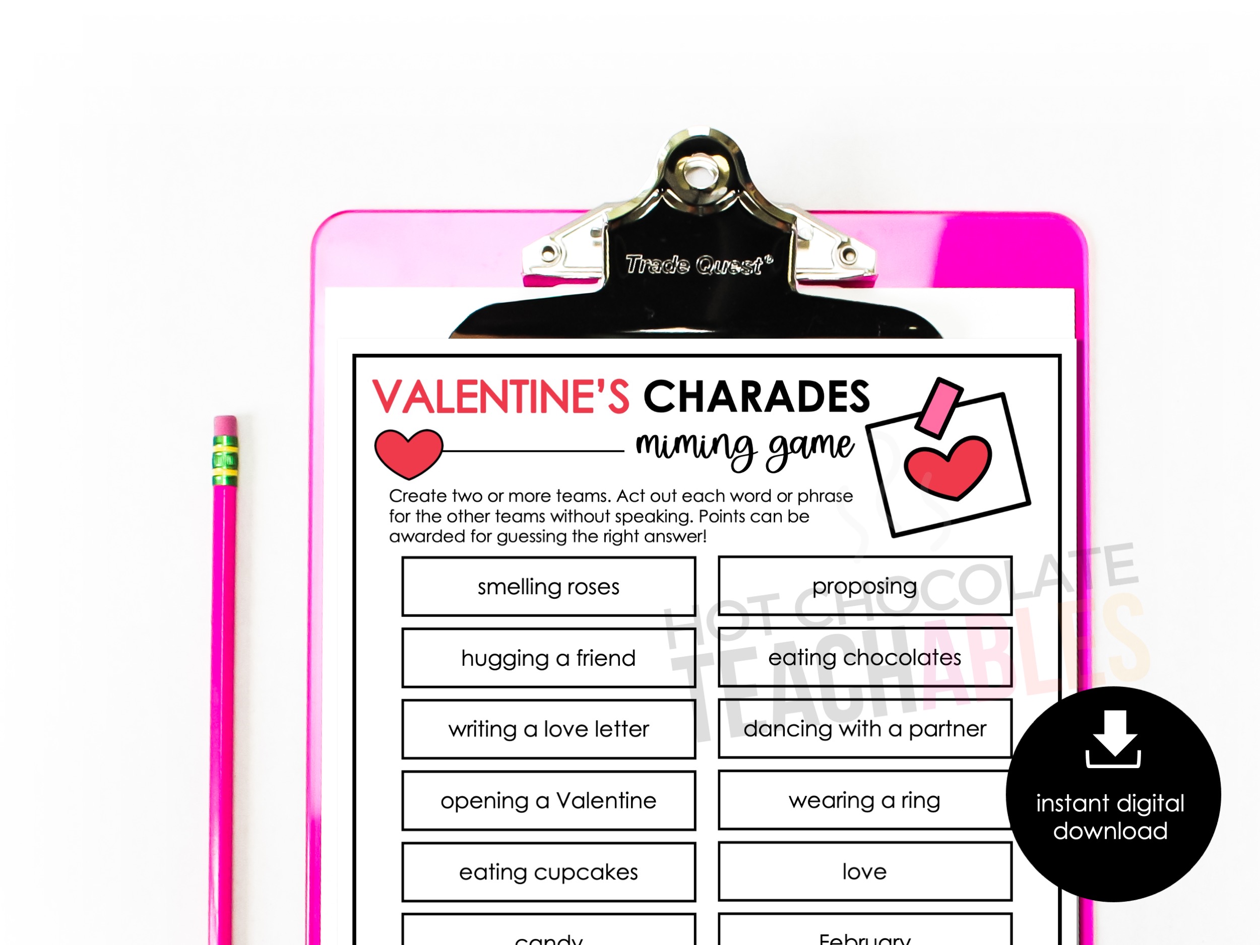 Valentine's Day Charades Party Game for Kids, Classroom Charades ...