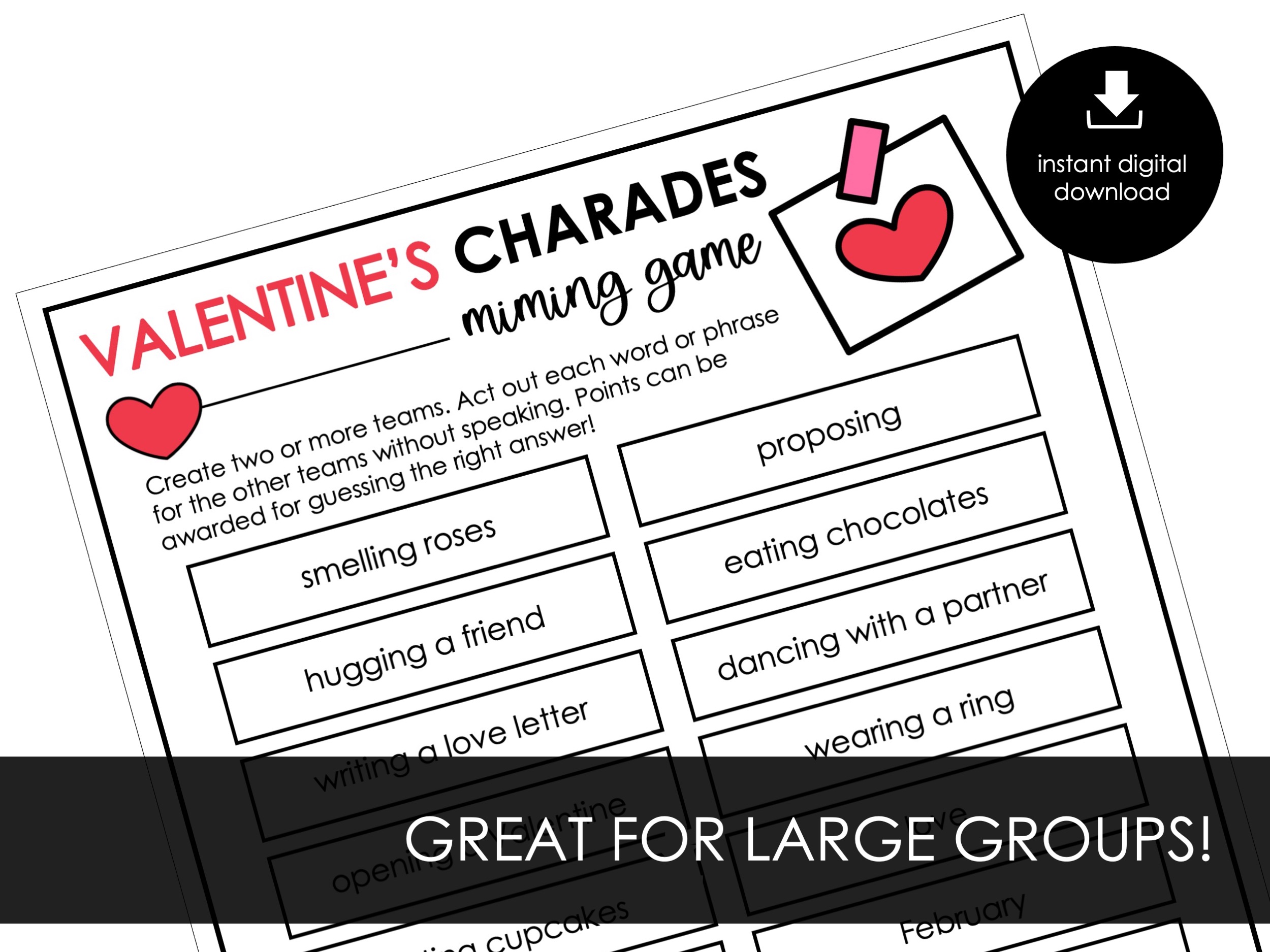 Valentine's Day Charades Party Game for Kids, Classroom Charades ...