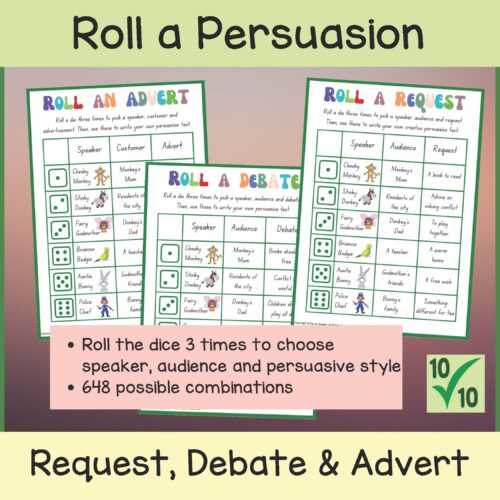 Creative Writing Fun Activity - Persuasive Genre - Roll a Story Style ...