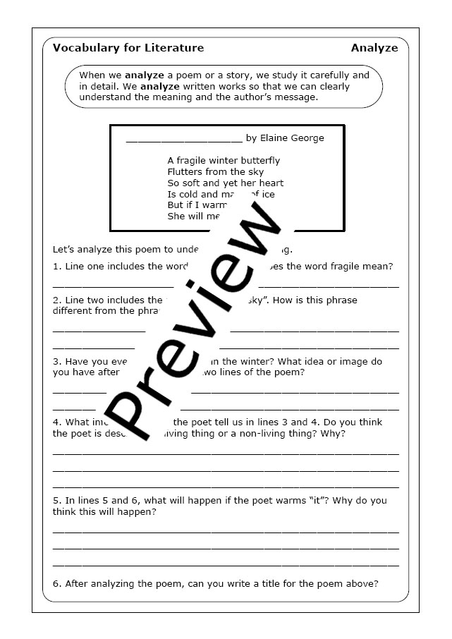 Vocabulary for Literature (Elementary School Level) worksheets | Made ...
