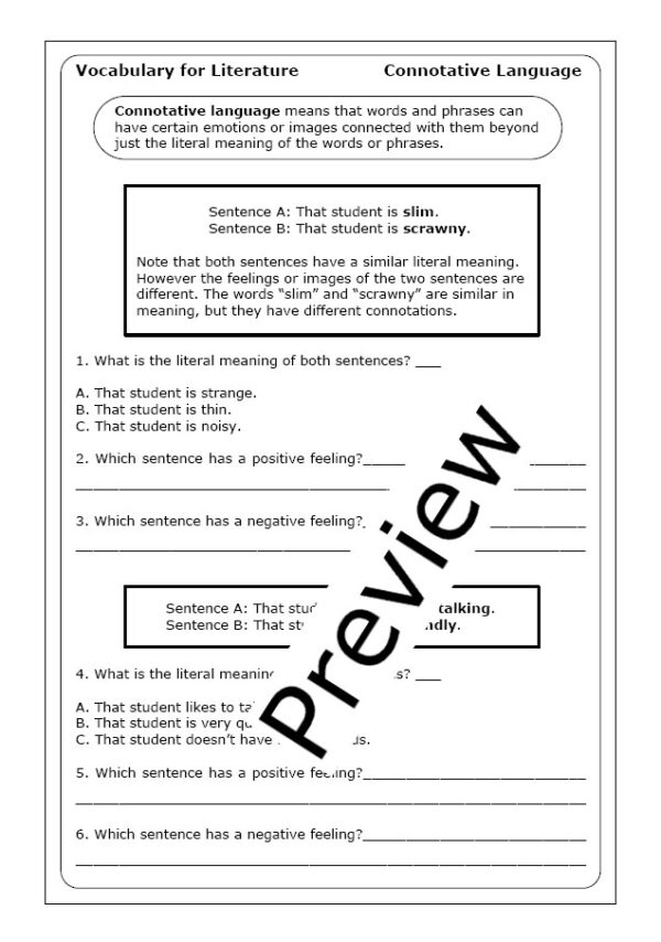 Vocabulary for Literature (Elementary School Level) worksheets | Made ...