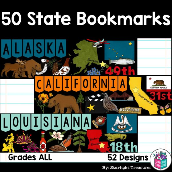 50 States Cut n' Color Bookmarks: Black and White AND Full Color | Made ...