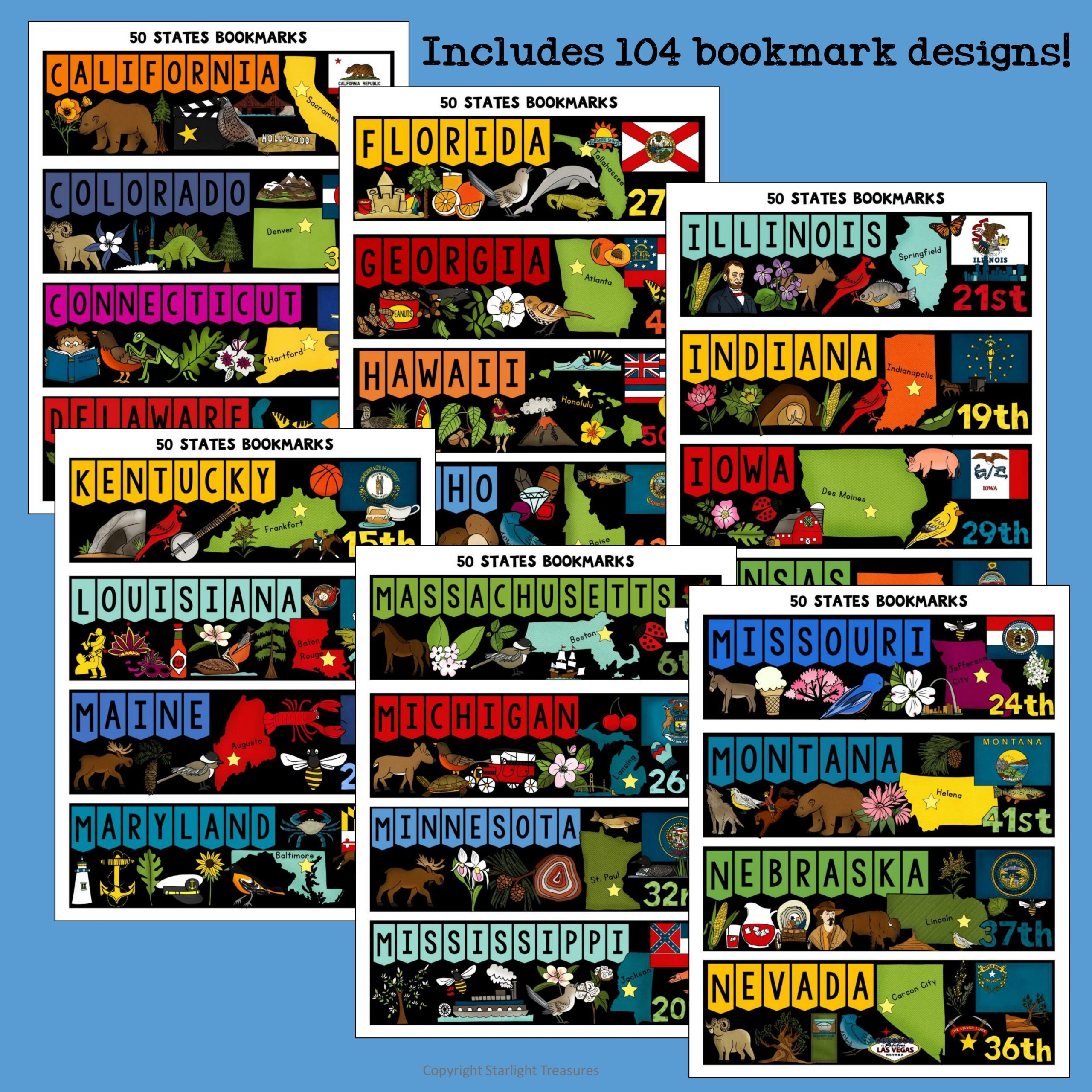 50 States Cut n' Color Bookmarks: Black and White AND Full Color | Made ...