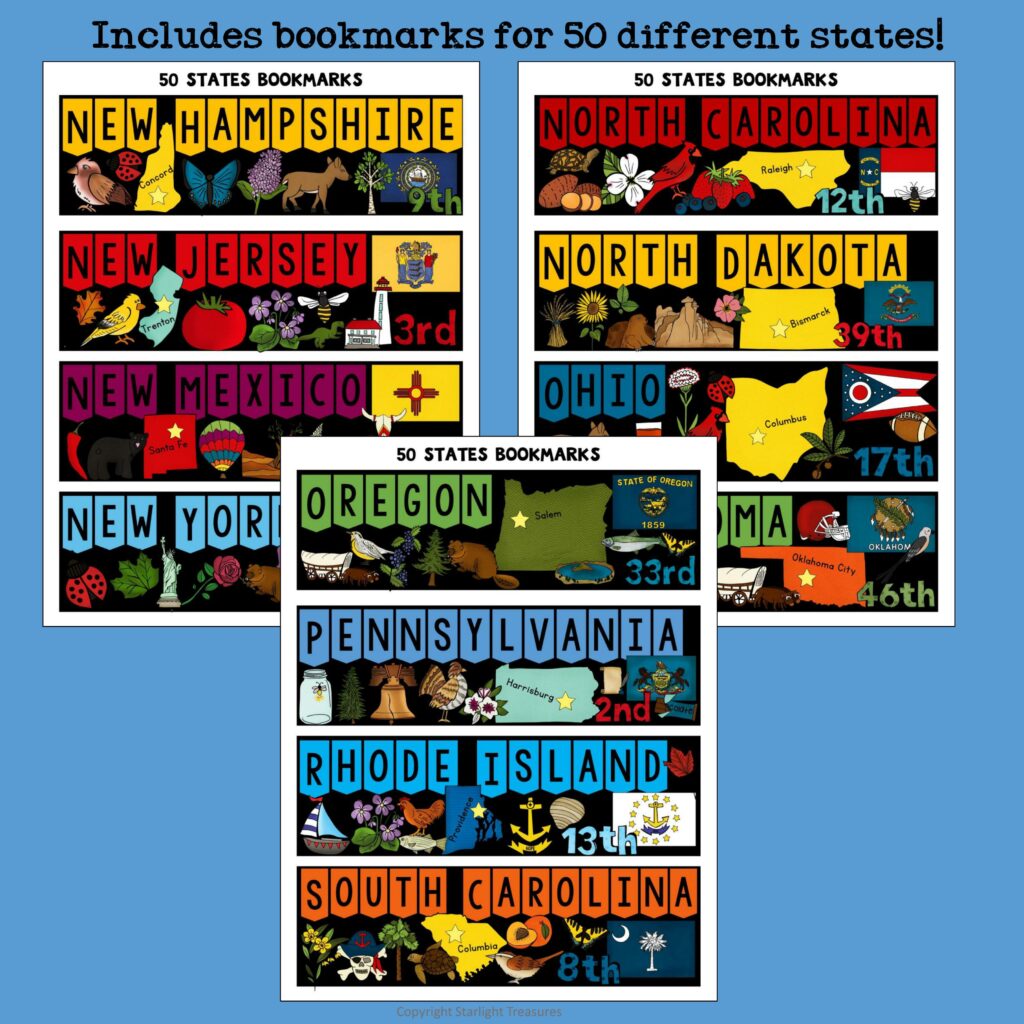 50 States Cut n' Color Bookmarks: Black and White AND Full Color | Made ...