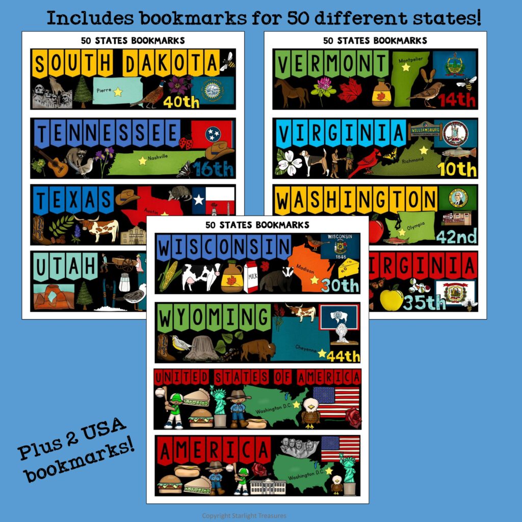 50 States Cut n&#039; Color Bookmarks: Black and White AND Full Color | Made ...