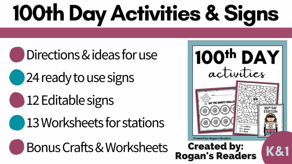 100th Day of School Activities Crafts and Signs | Made By Teachers