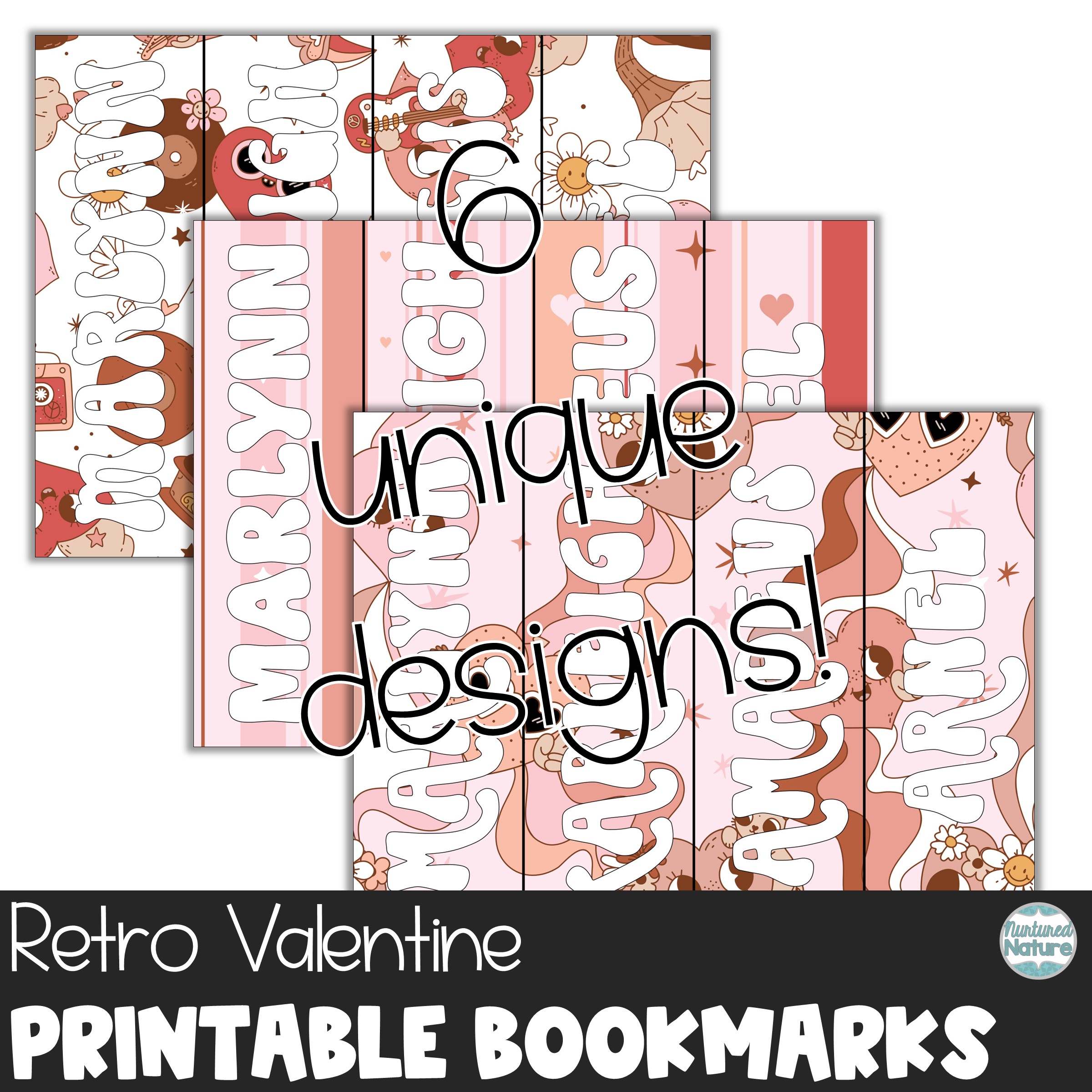 Editable Name Bookmarks - Groovy Retro Valentine’s Day | Made By Teachers