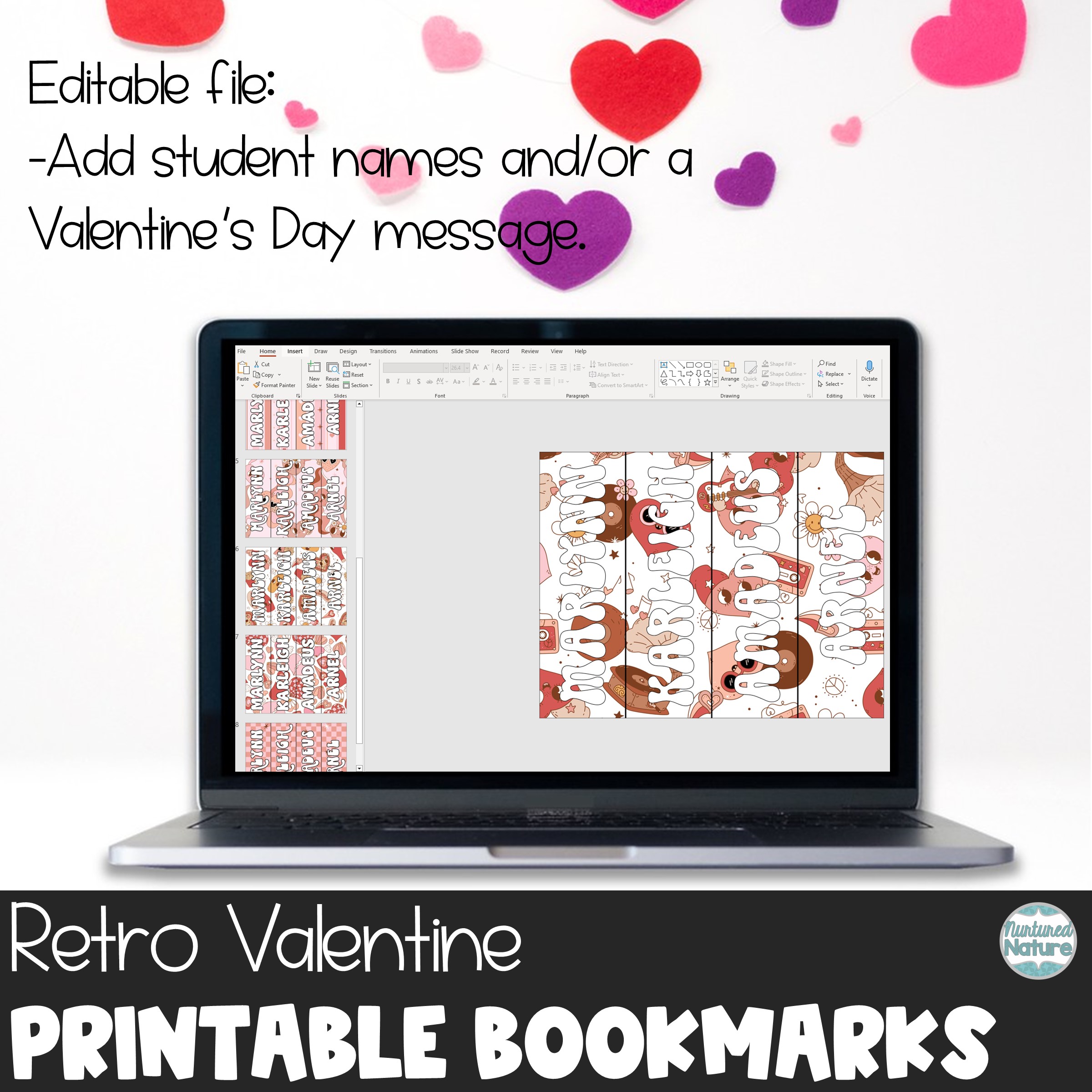 Editable Name Bookmarks - Groovy Retro Valentine’s Day | Made By Teachers