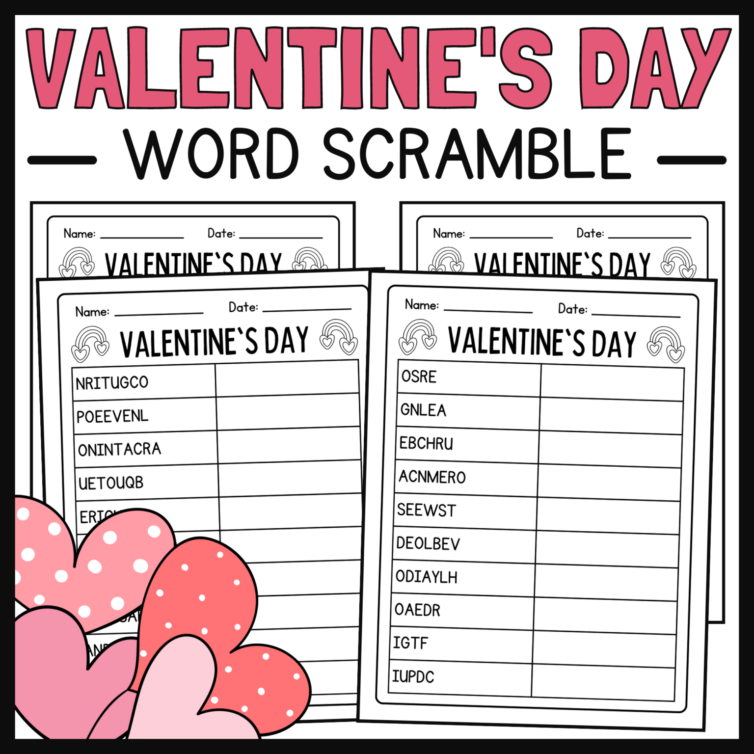 Valentine's Day Word Scramble | Valentine's Day Activities | Valentine ...