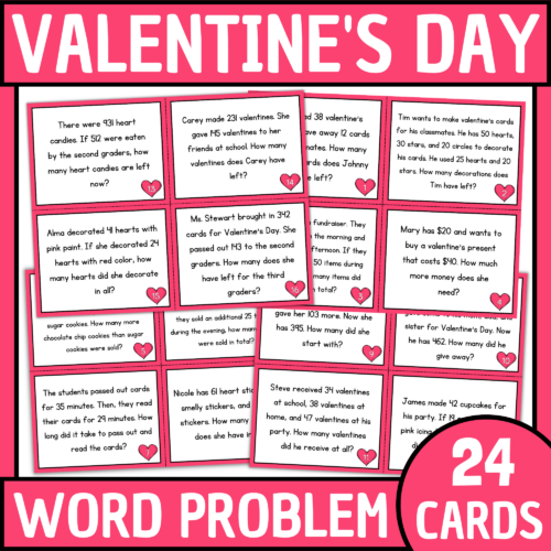 Valentine's Day Word Problem Task Cards | Valentines Day Math ...
