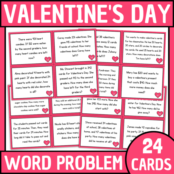Valentine's Day Word Problem Task Cards | Valentines Day Math ...