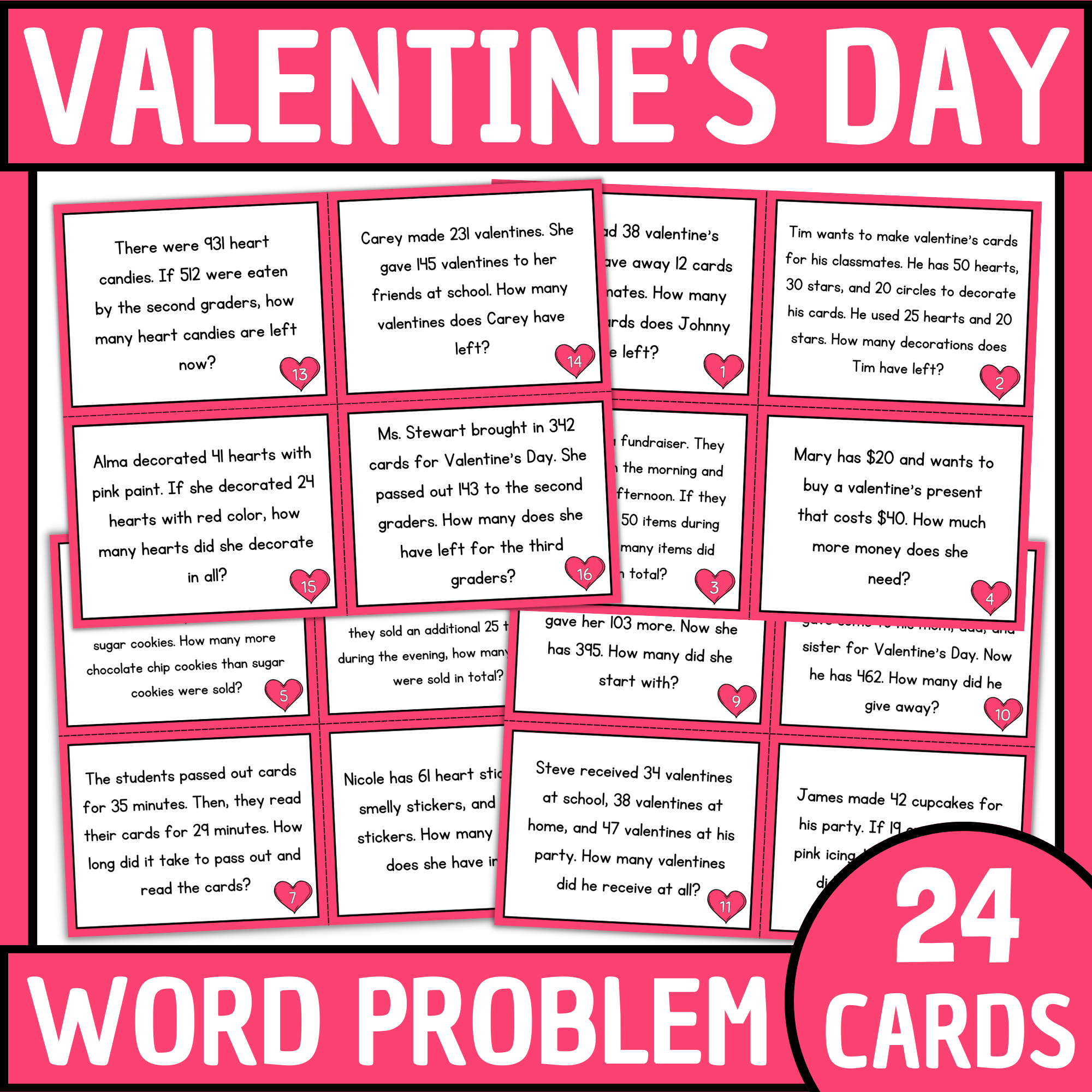 Valentine's Day Word Problem Task Cards | Valentines Day Math ...