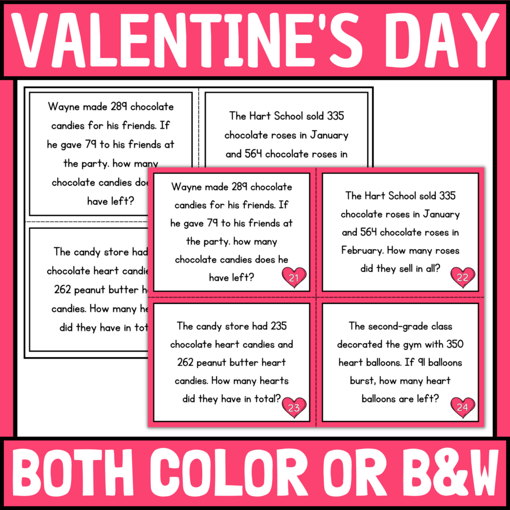 Valentine's Day Word Problem Task Cards | Valentines Day Math ...