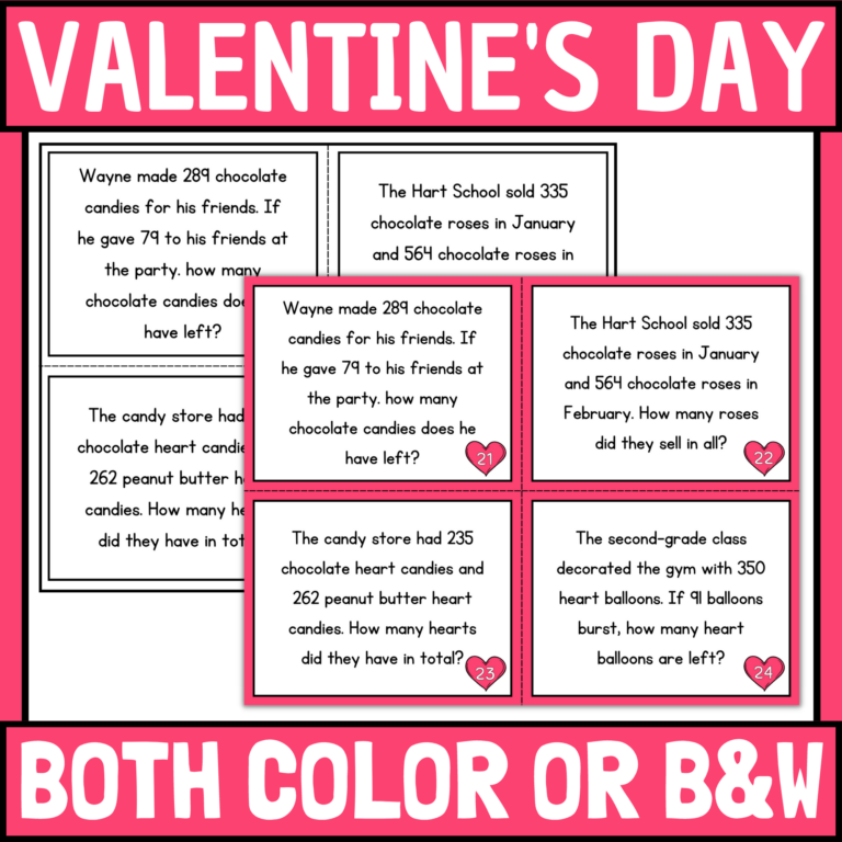 Valentine's Day Word Problem Task Cards | Valentines Day Math ...