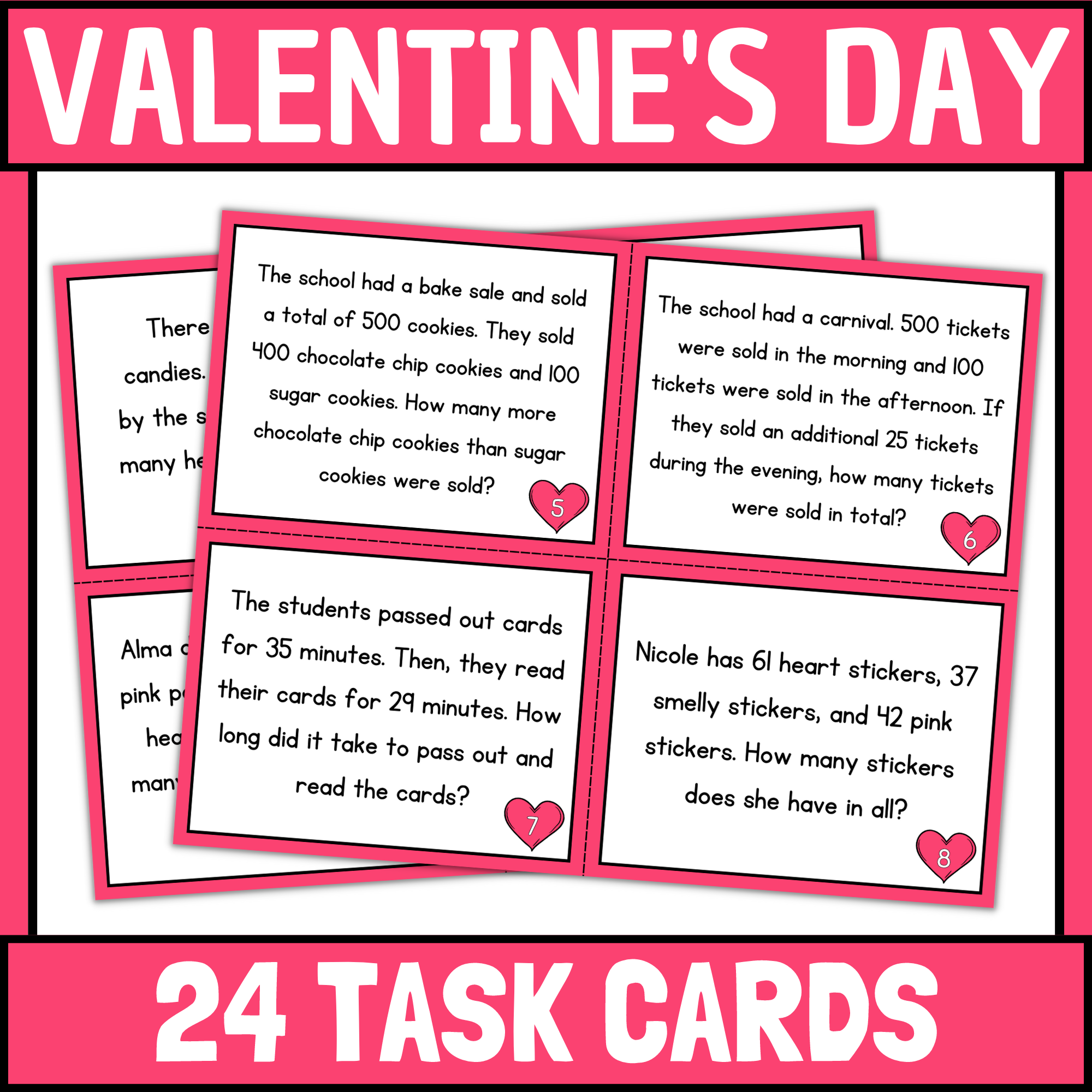 Valentine's Day Word Problem Task Cards | Valentines Day Math ...