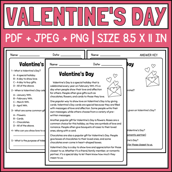 Valentine's Day Article and Reading Comprehension Questions | Made By ...