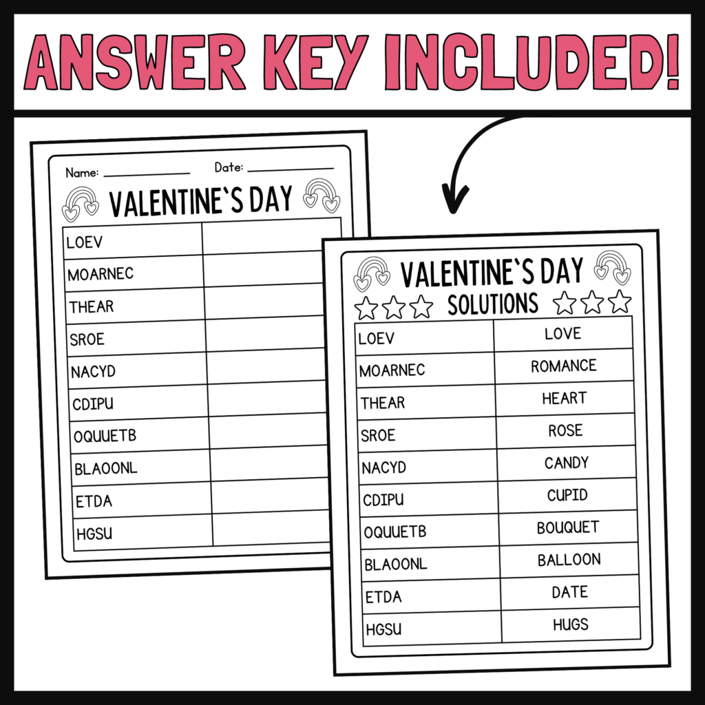 Valentine's Day Word Scramble | Valentine's Day Activities | Valentine ...