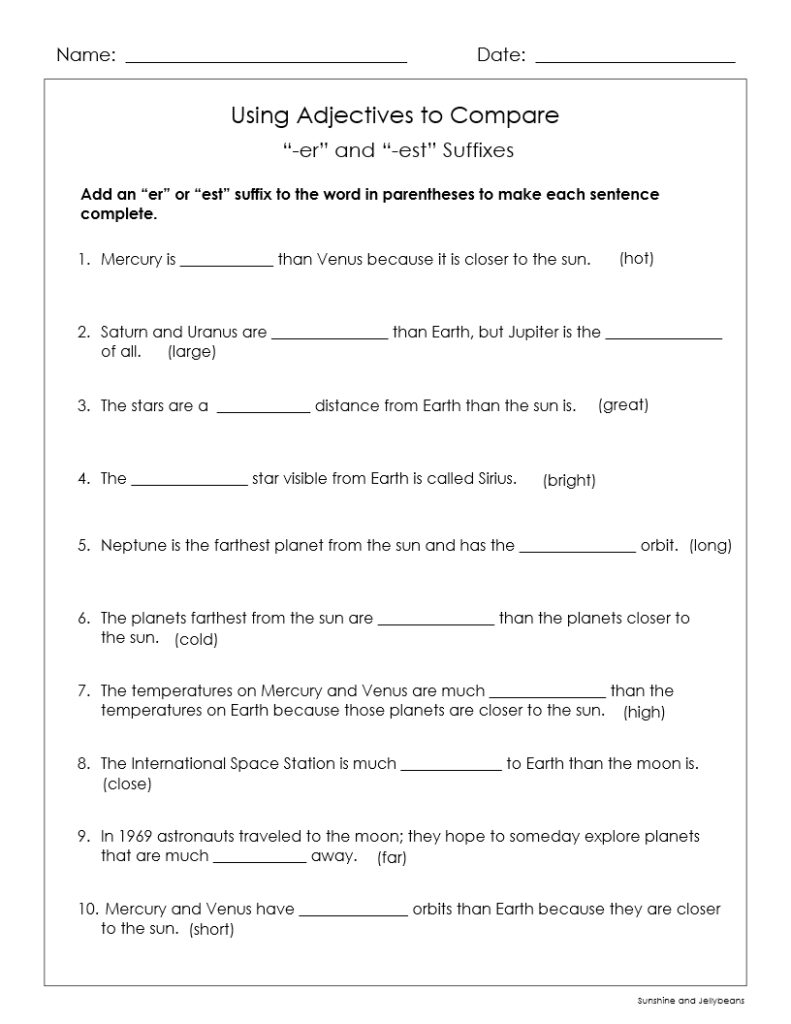 Adjectives that Compare: -er -est more most - Outer Space Theme- Grades ...