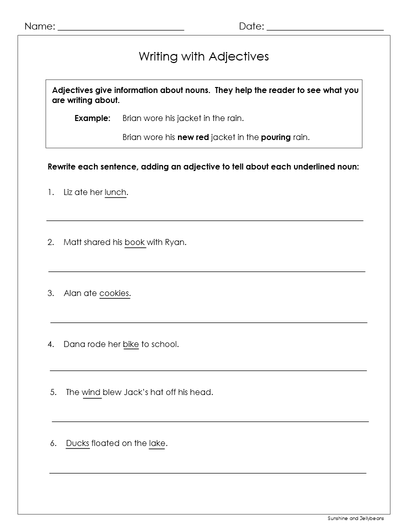 Adjectives - 5 worksheets - with Explanations & Examples - Grades 2-3 ...