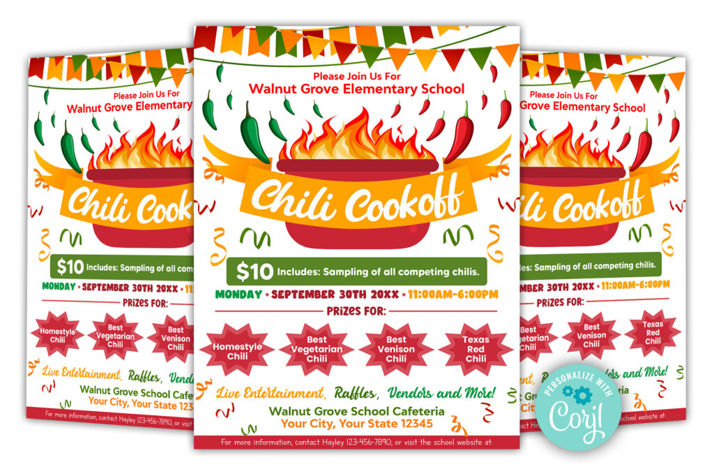 Editable Chili Cookoff Fundraiser Flyer, School Pto Pta Fundraiser ...