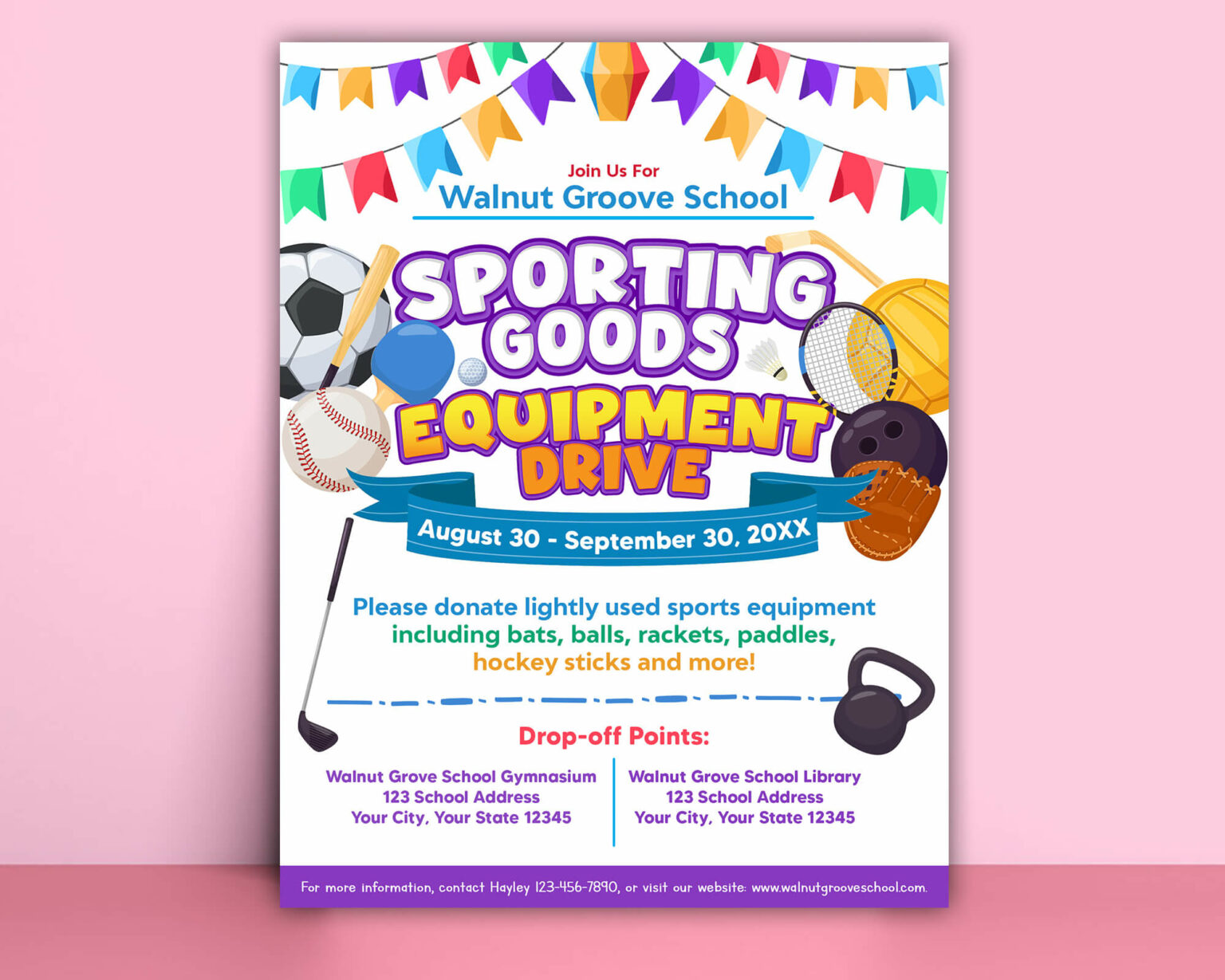 Editable Sporting Goods Equipment Drive , Church PTO PTA School ...