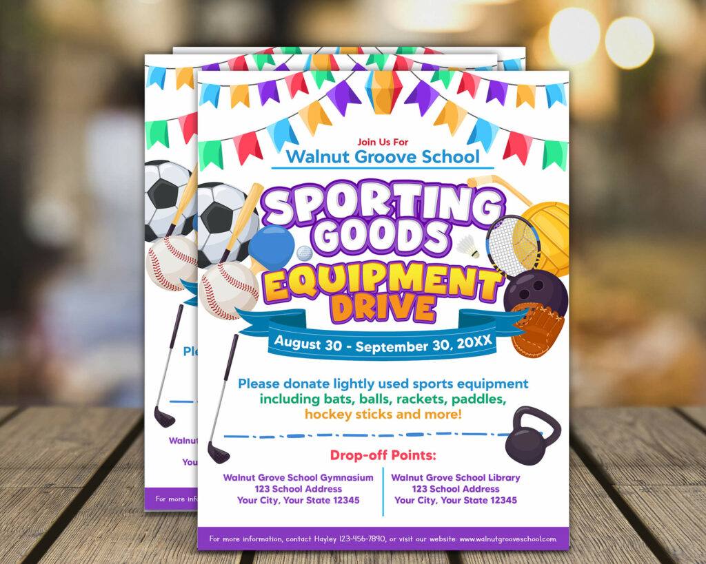 Editable Sporting Goods Equipment Drive , Church PTO PTA School ...