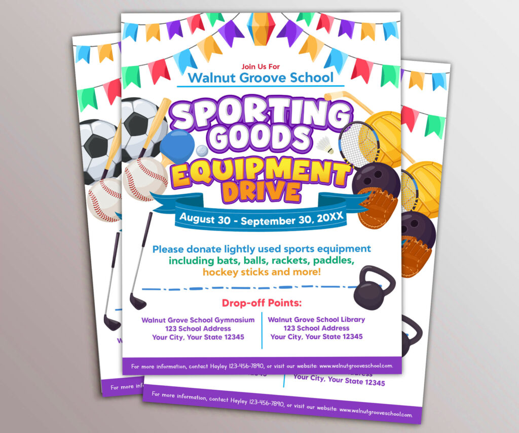 Editable Sporting Goods Equipment Drive , Church PTO PTA School ...