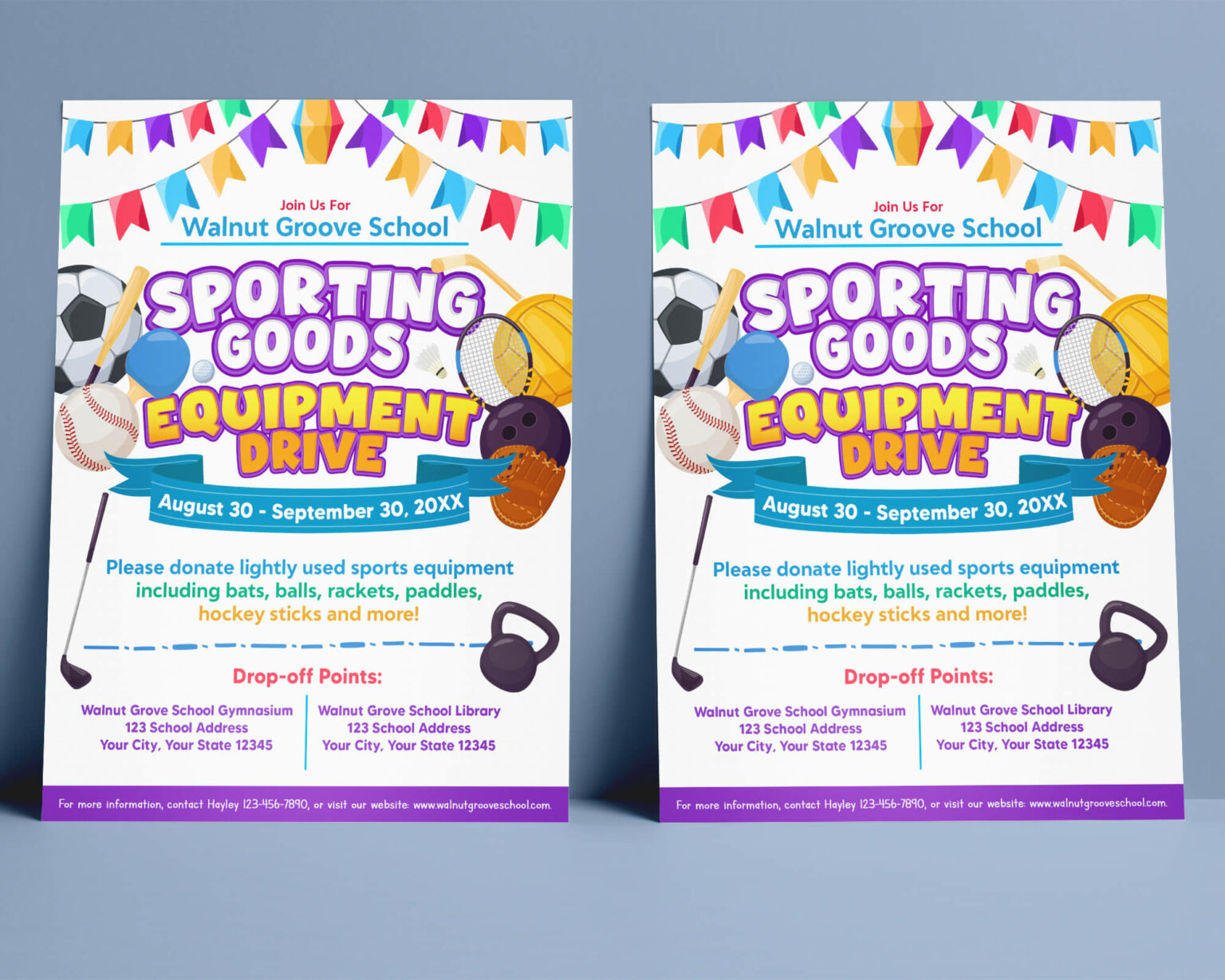 Editable Sporting Goods Equipment Drive , Church PTO PTA School ...